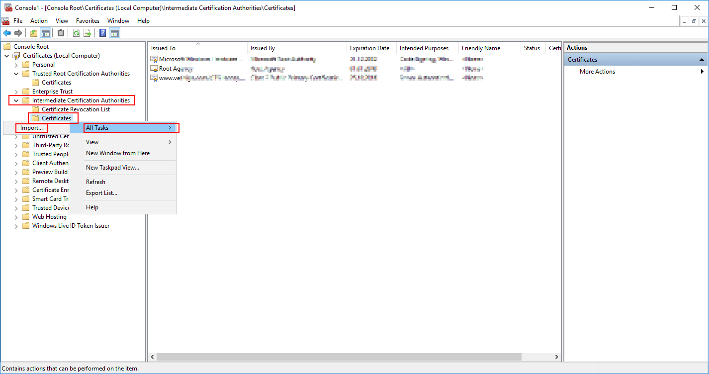 Importing a certificate into Windows key storage - Secure communications - HTTPS Configuration