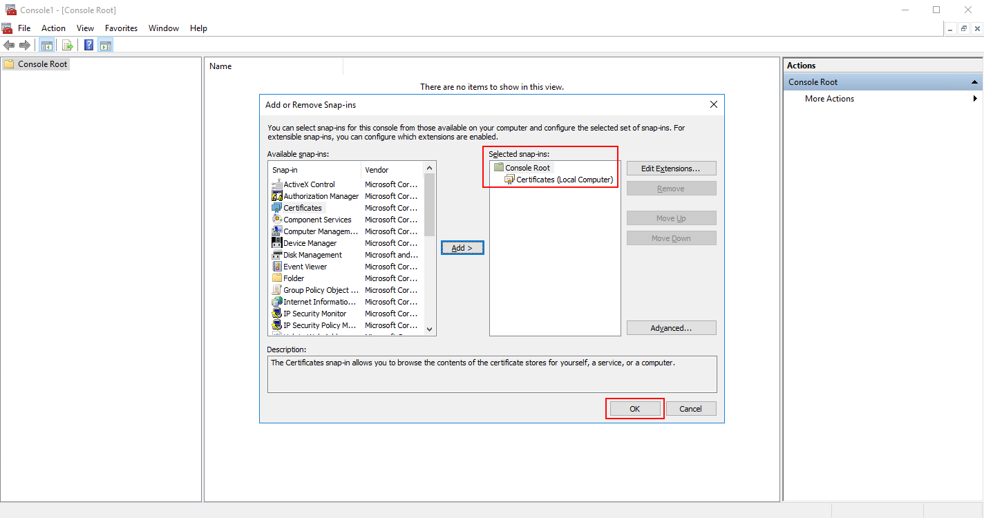 Importing a certificate into Windows key storage - Secure communications - HTTPS Configuration