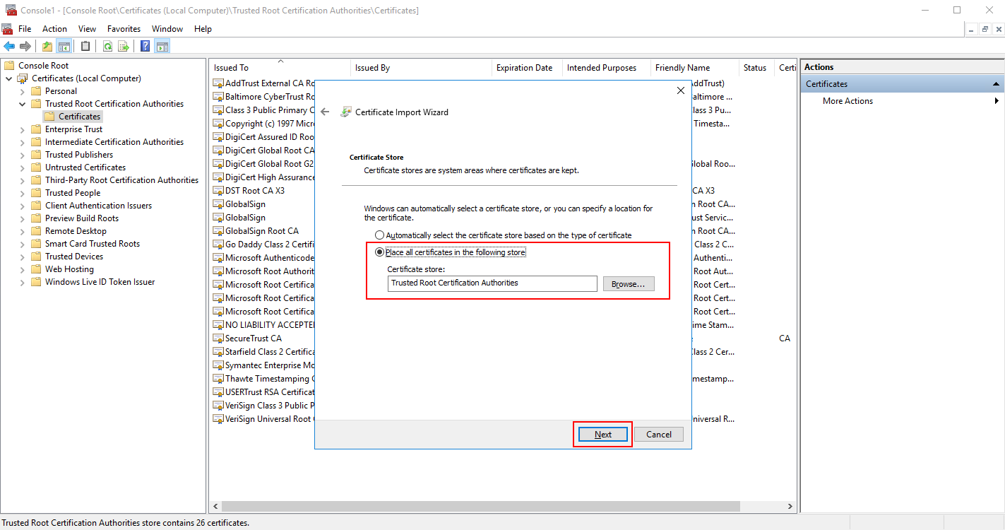Importing A Certificate Into Windows Key Storage Secure Communications Configuration
