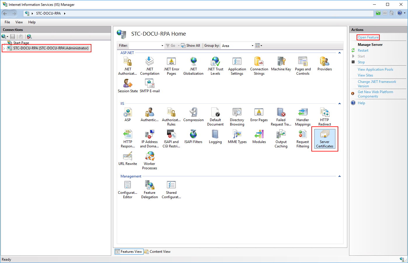 Importing the server certificate to the server home page - Secure communications - HTTPS ...