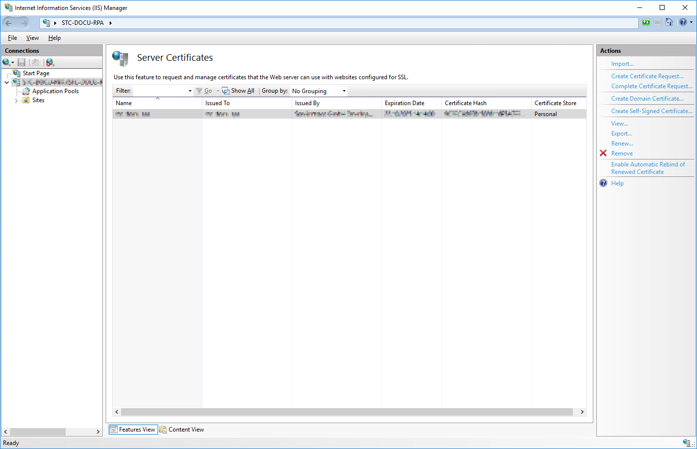 Importing the server certificate to the server home page - Secure communications - HTTPS ...